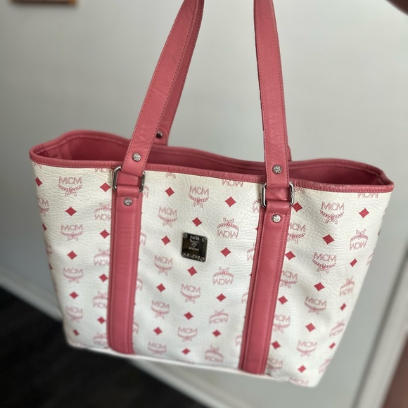 MCM | Bags | Mcm Pink And White Logo Tote | Poshmark